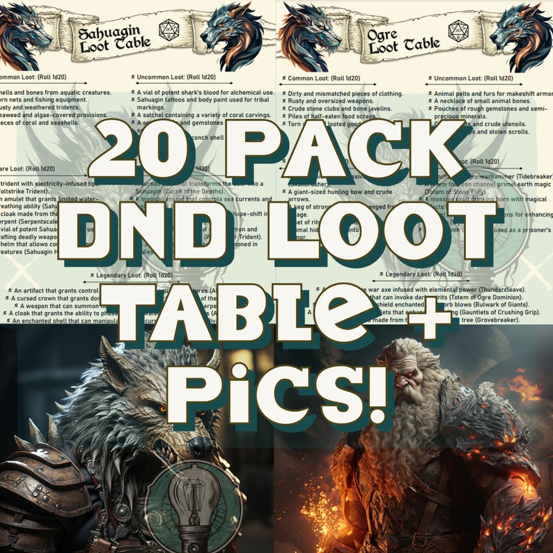 Comprehensive 20-pack of Unique Dungeons and Dragons Loot Tables for ...