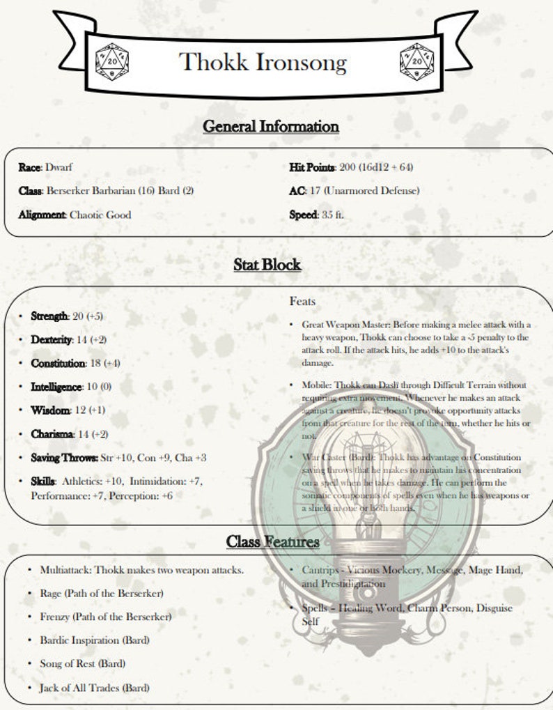 5-pack of Npcs With Stat Blocks, Backstories, Quest Lines, Rewards, and ...