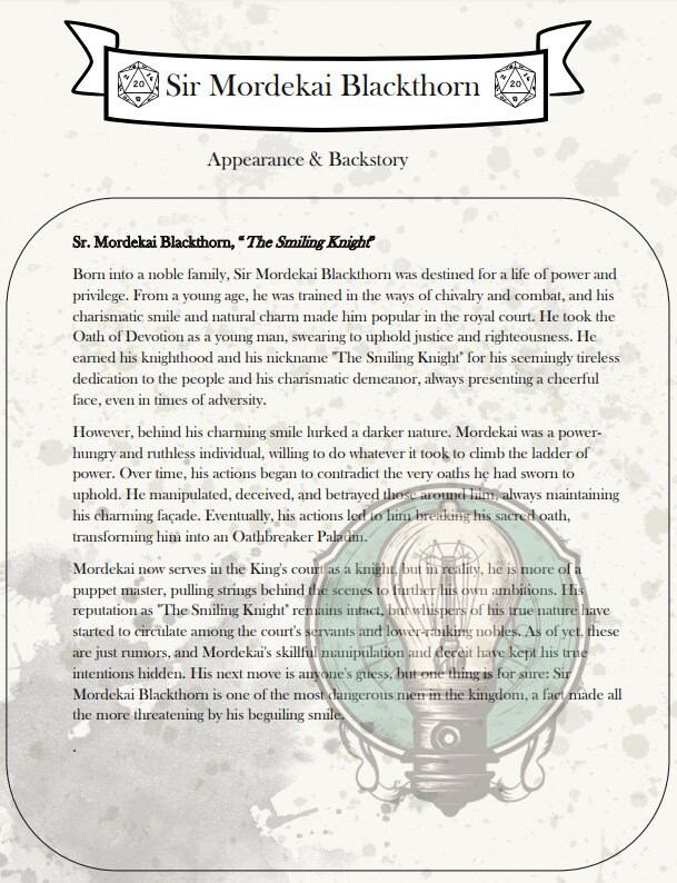 5-pack of Npcs With Stat Blocks, Backstories, Quest Lines, Rewards, and ...