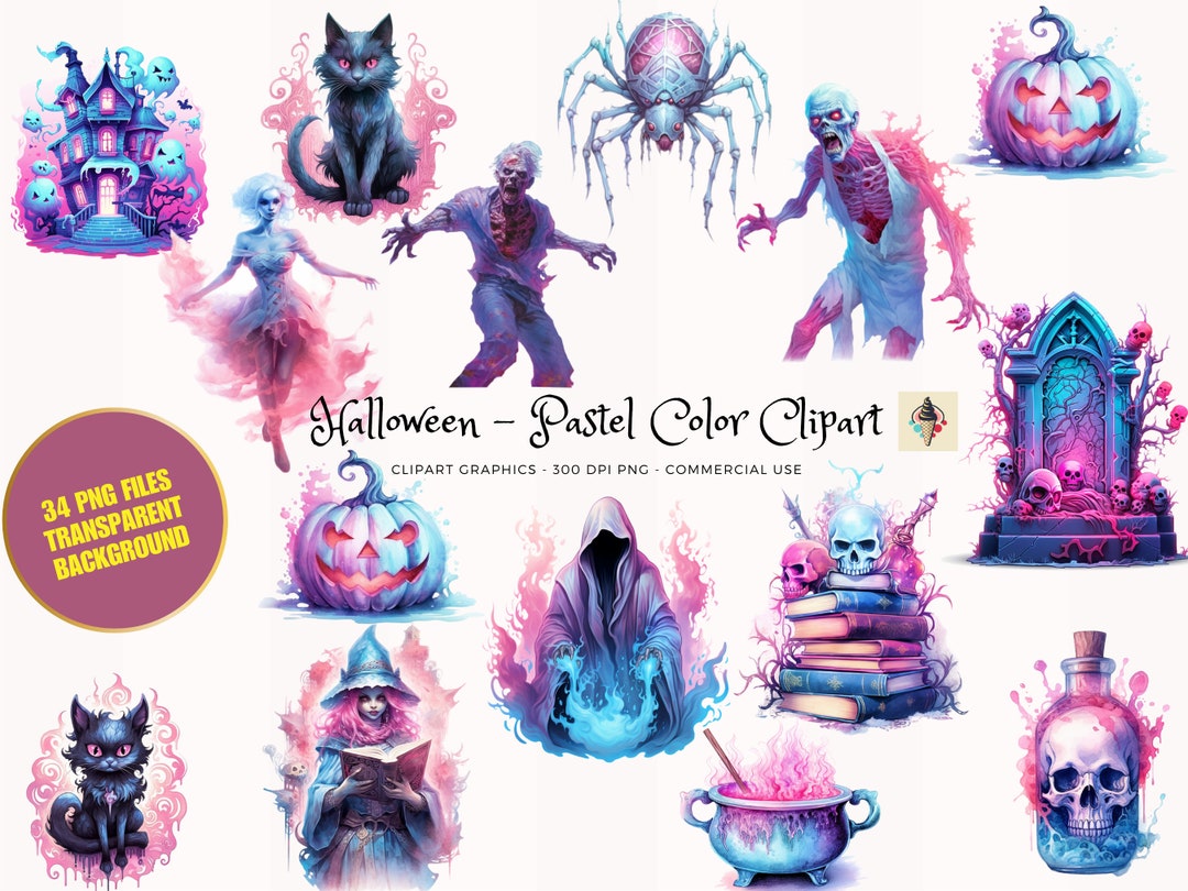 Spooky Pastel Halloween Clipart Watercolor Pumpkins Ghosts - Etsy