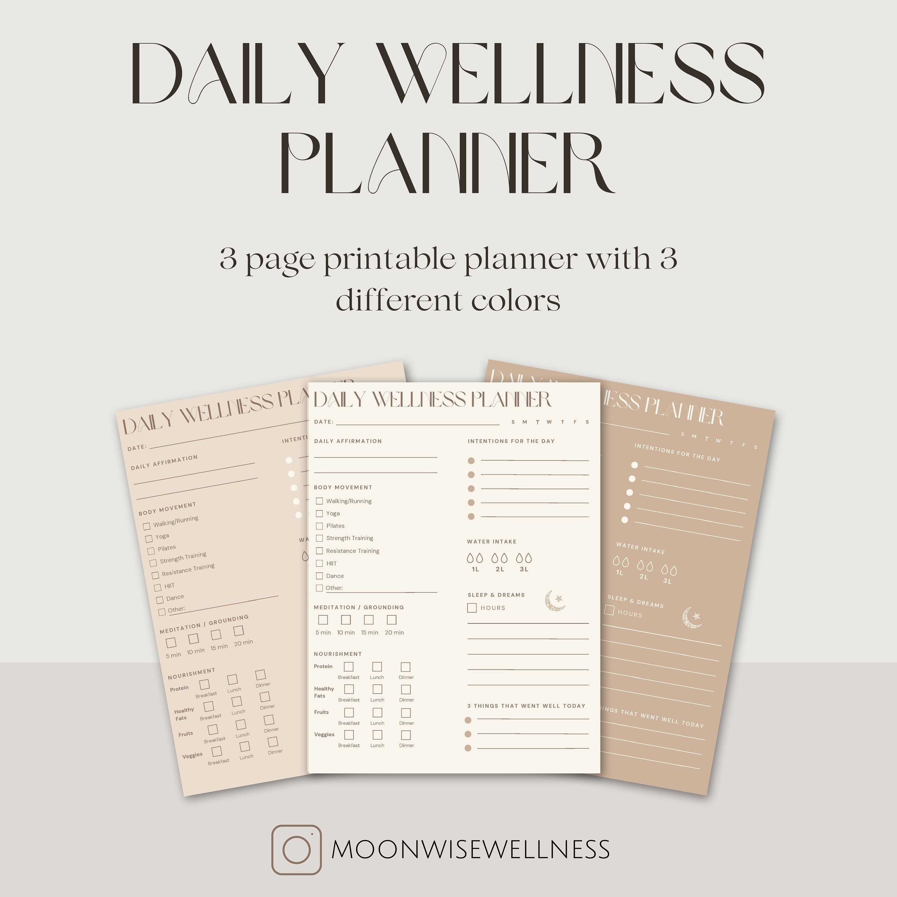 Daily Wellness Planner Printable Planner Meditation Dream Journal ...
