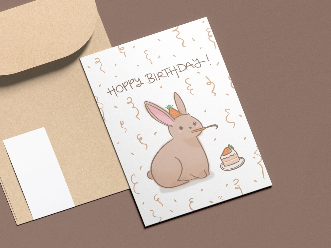 Bunny Birthday Card Digital Download Hoppy Birthday Greeting Card ...