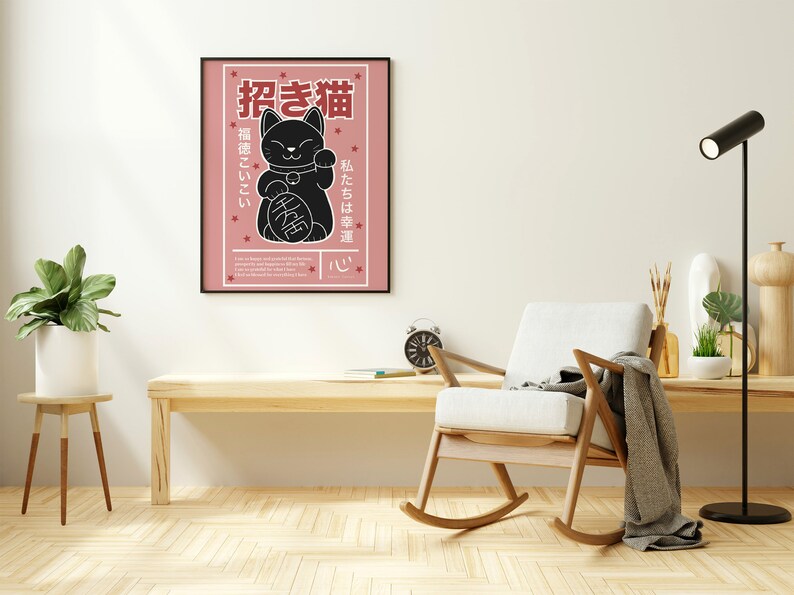 Lucky Cat Poster Japanese Retro Poster Print Japanese Aesthetic Modern ...