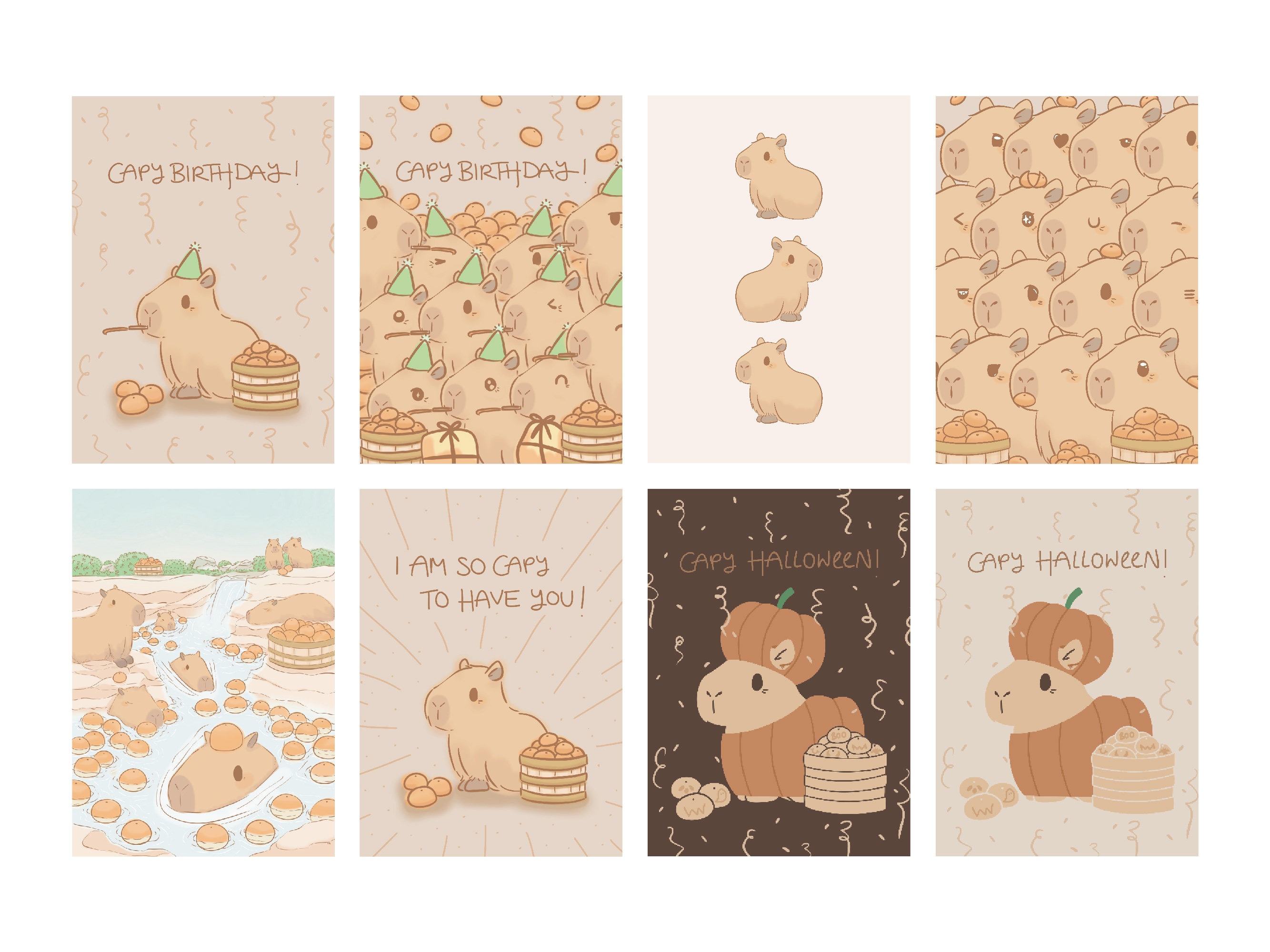 Capybara Card Bundle Digital Download Capybara Birthday Card Capybara ...