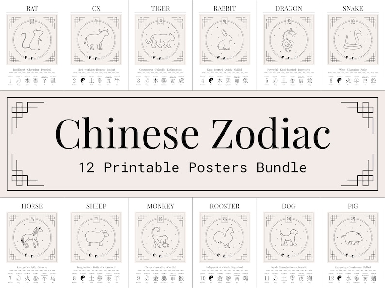 Chinese Zodiac Print Bundle Chinese Zodiac Bundle Chinese Wall Art ...