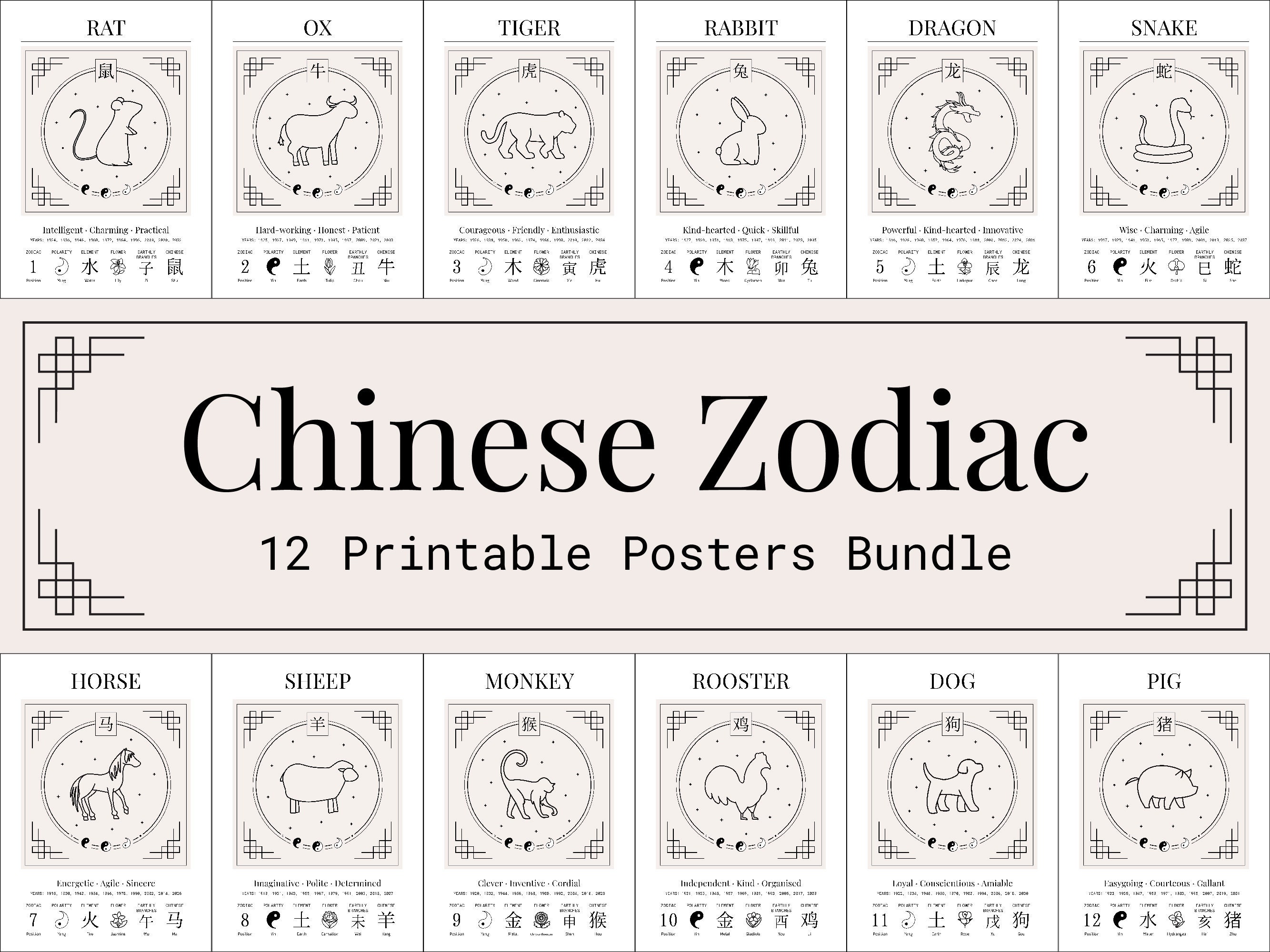 Chinese Zodiac Print Bundle Chinese Zodiac Bundle Chinese Wall Art ...