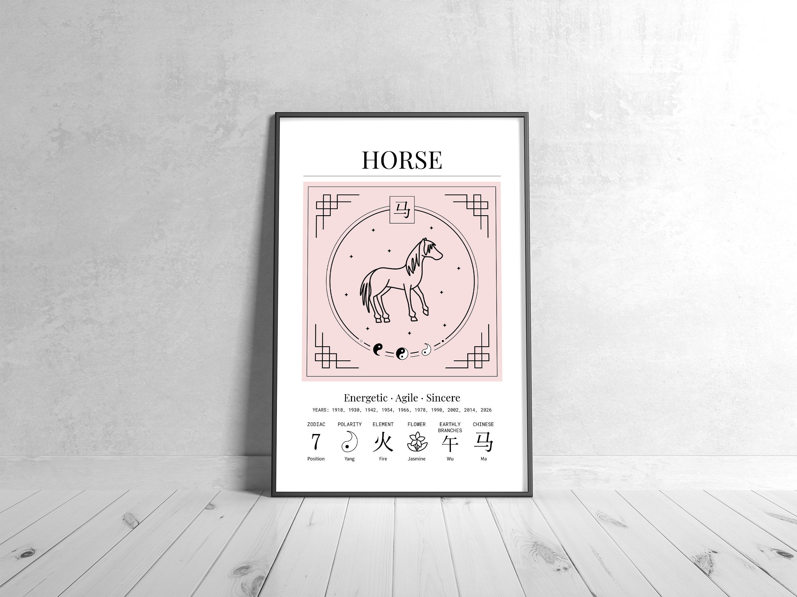 Chinese Zodiac Poster Horse Poster Zodiac Wall Art Print Year of the ...