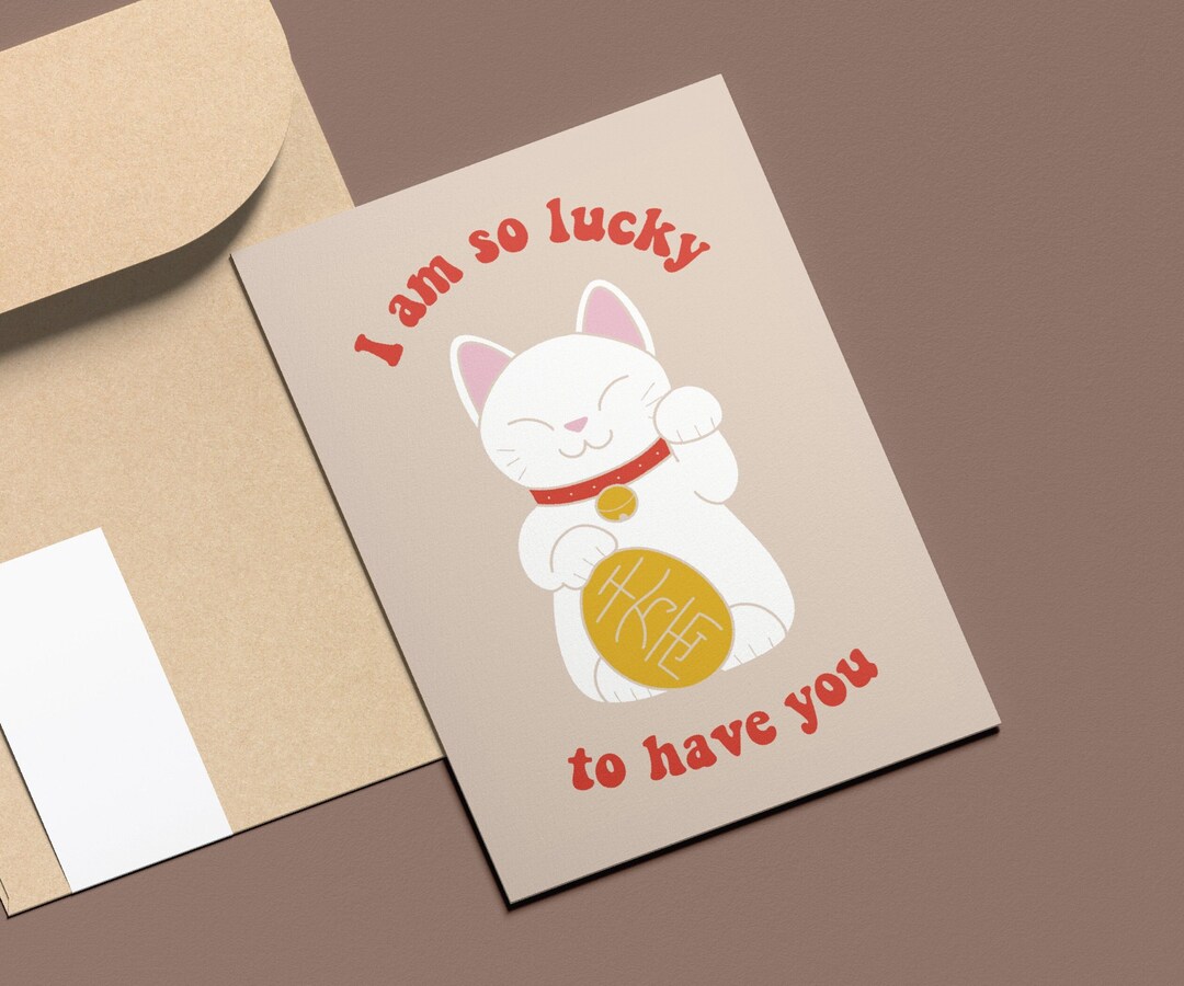 Lucky Cat Gratitude Card Digital Download Japanese Maneki Neko Cat ...