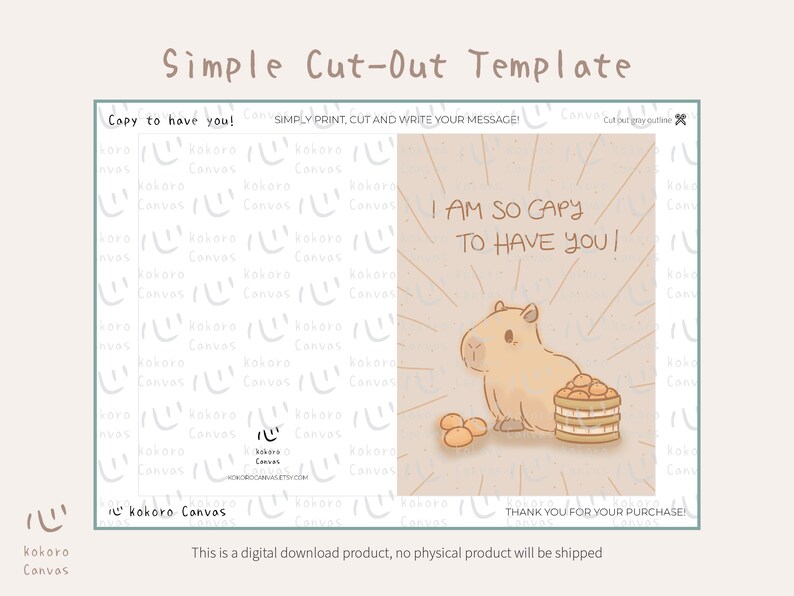 Capybara Card Printable Card Capybara Gratitude Card Greeting Card Cute ...