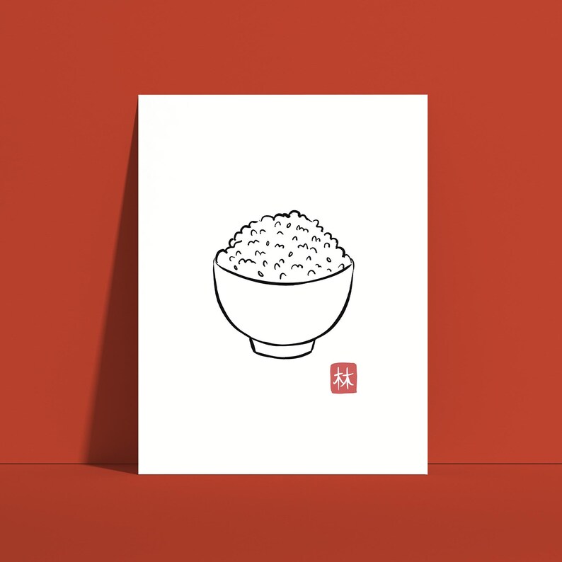 Minimalist Rice Print Art Asian Food Poster Simple Kitchen Prints ...