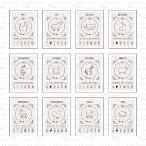 Chinese Zodiac Print Bundle Chinese Zodiac Bundle 5x7" Zodiac Card ...