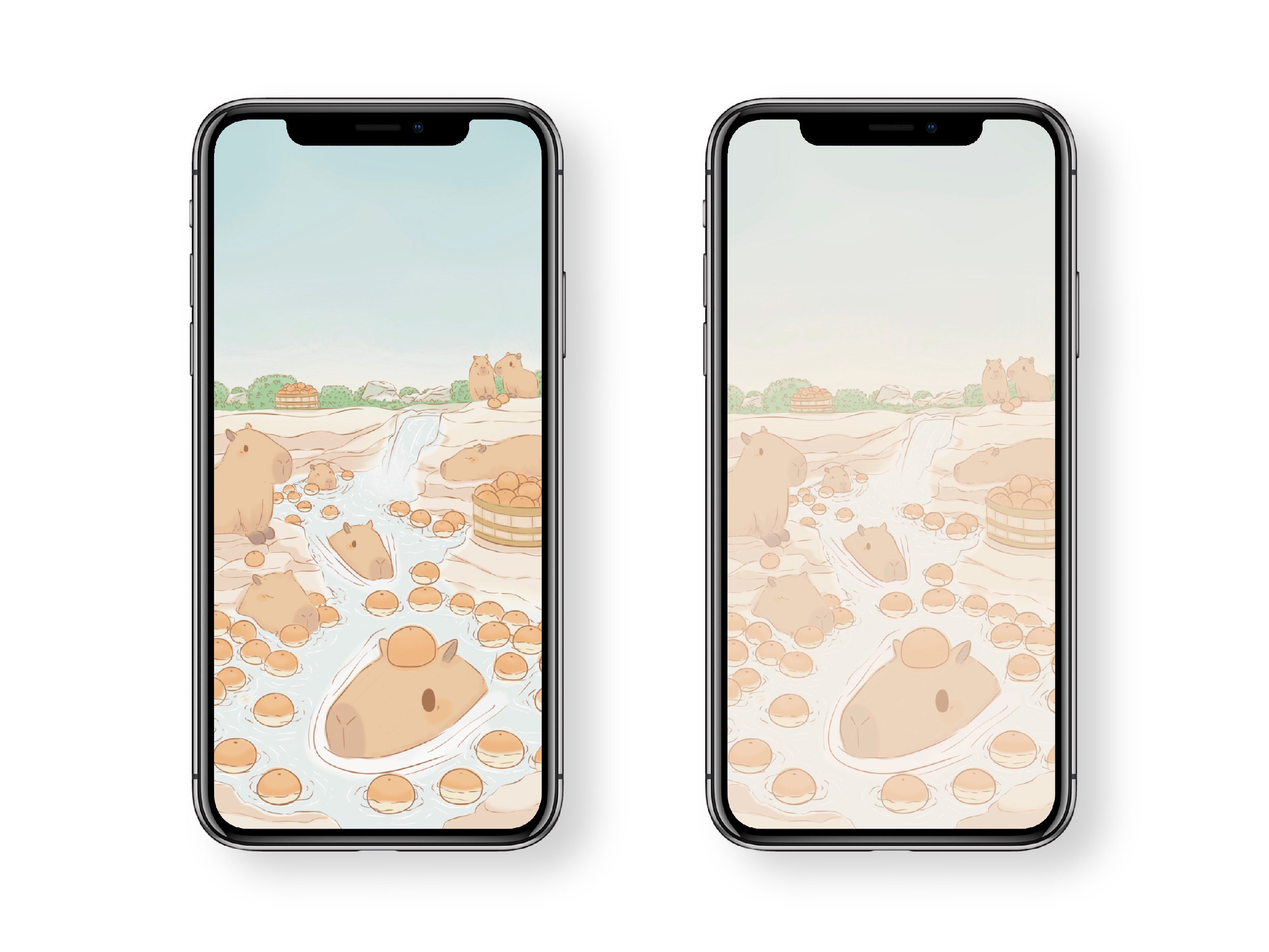 Cute Capybara Phone Wallpaper Digital Download Capybara Mandarin Onsen ...