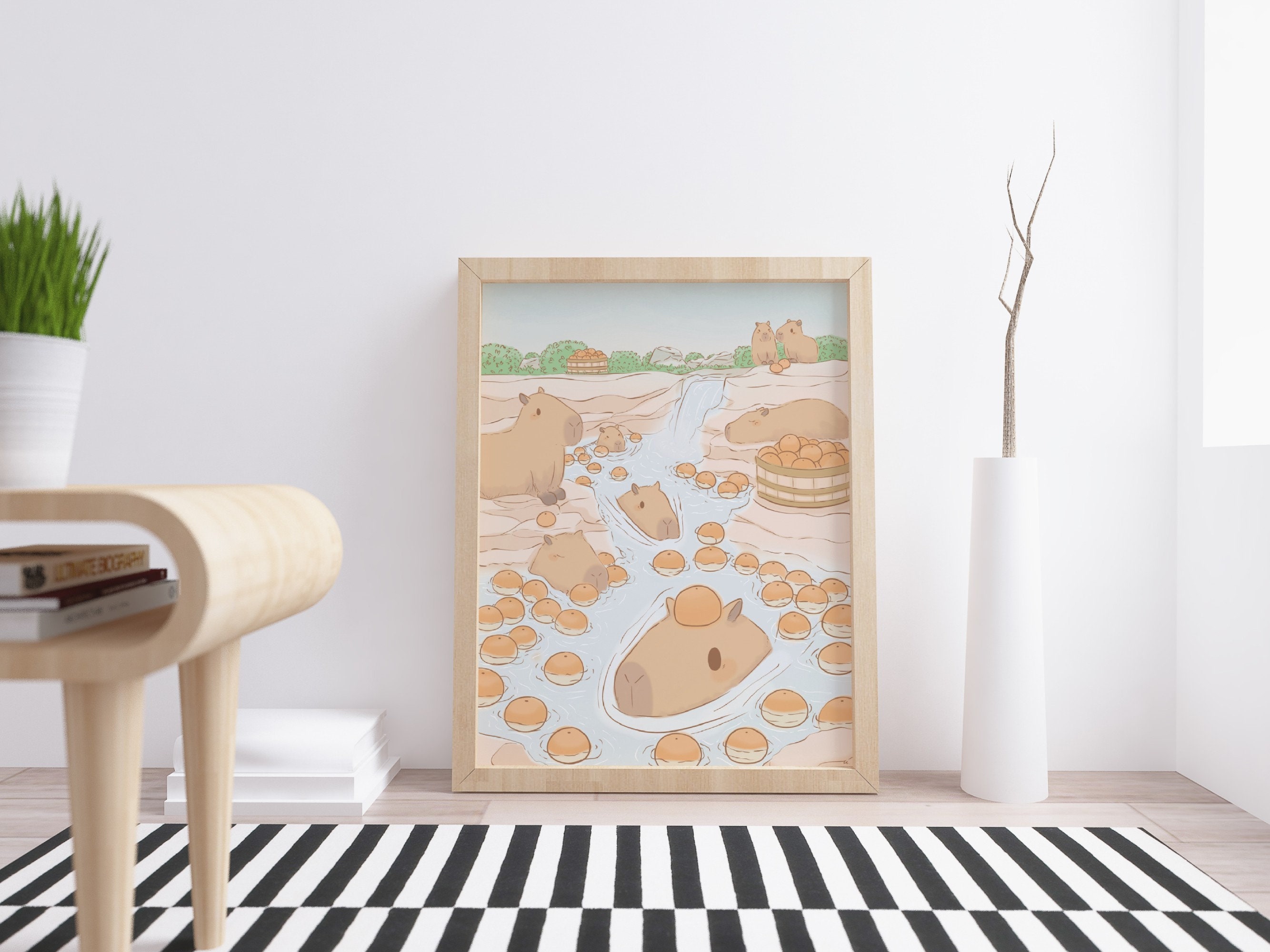 Capybara Mandarin Onsen Wall Art Capybara Print Orange Capybara Poster ...