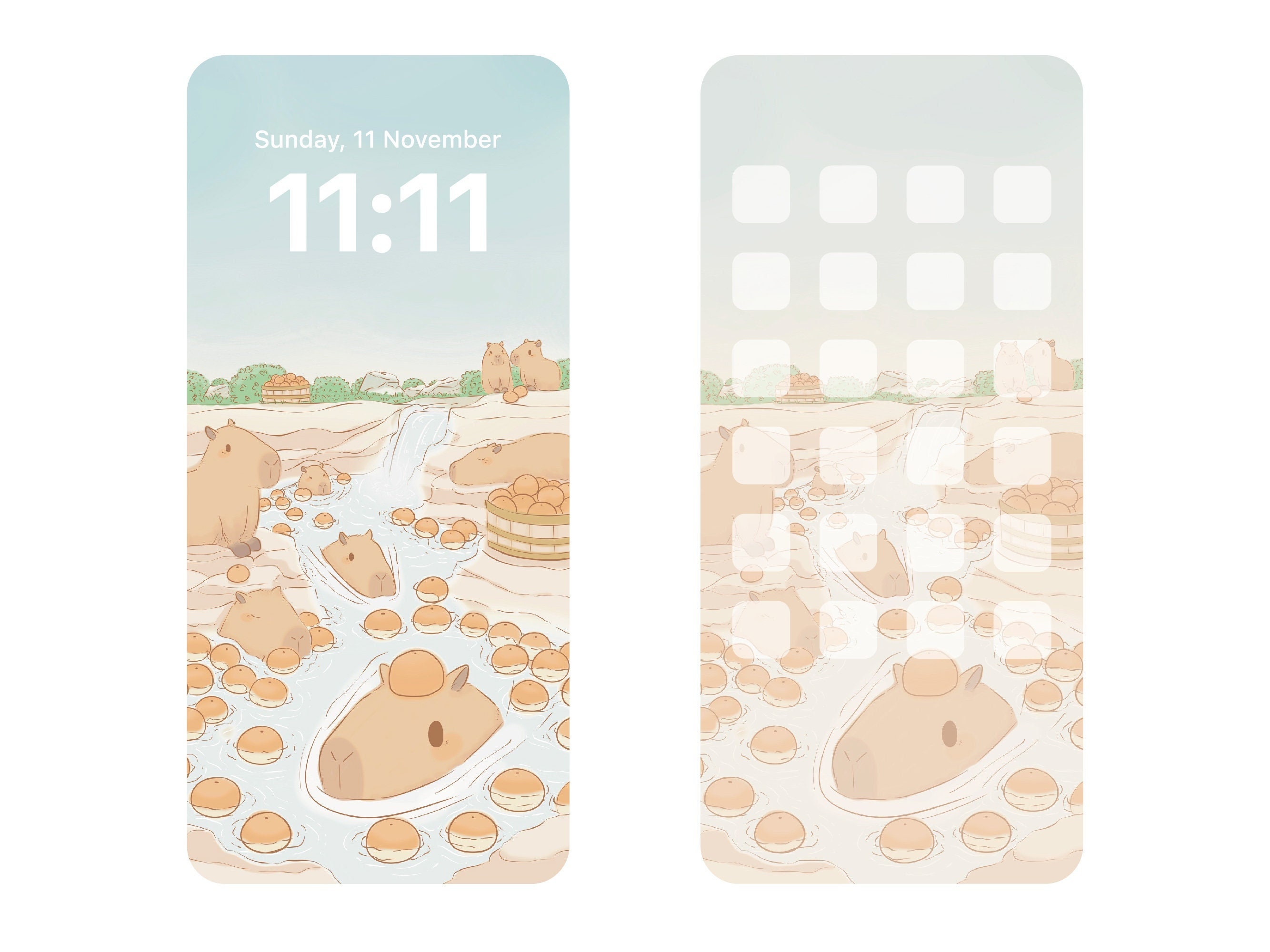 Cute Capybara Phone Wallpaper Digital Download Capybara Mandarin Onsen ...