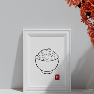 Rice Print Art Asian Food Poster Simple Kitchen Prints Minimalist Wall ...