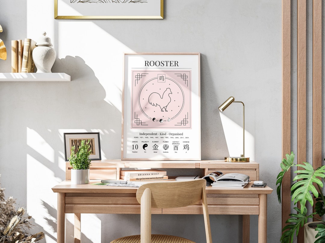 Chinese Zodiac Poster Rooster Poster Zodiac Wall Art Print Year of the ...