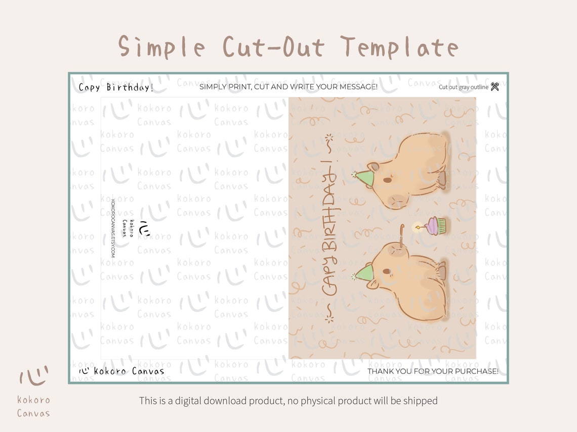 Capybara Birthday Card Digital Download Capy Birthday Greeting Card ...