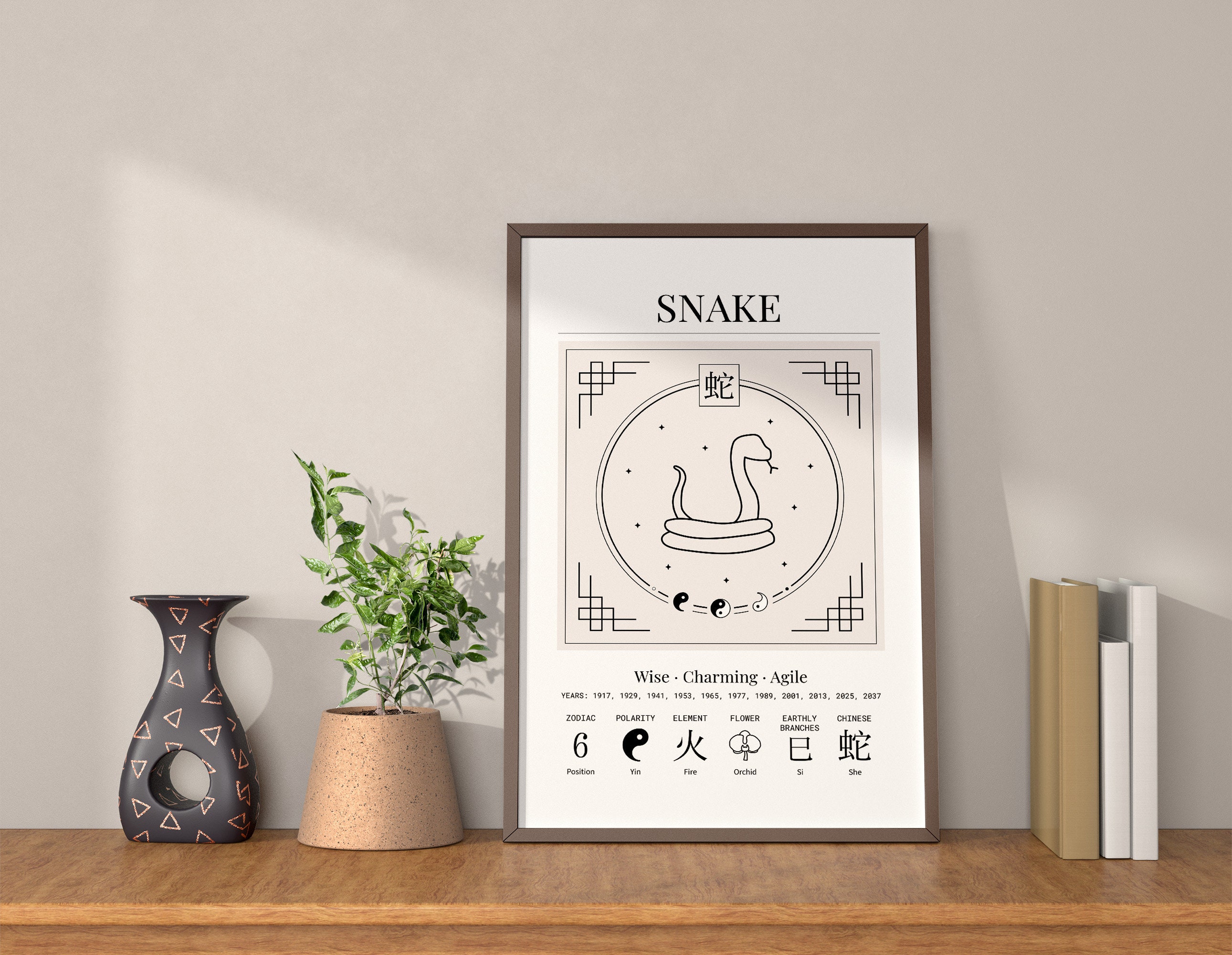 Year of the Snake Chinese Zodiac Print Snake Poster Zodiac Boho Wall ...