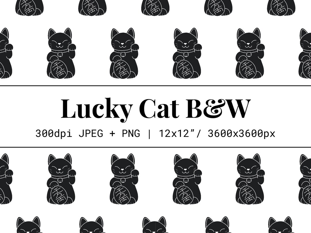 Lucky Cat Digital Paper Pattern Maneki Neko Print Patterns Black and ...