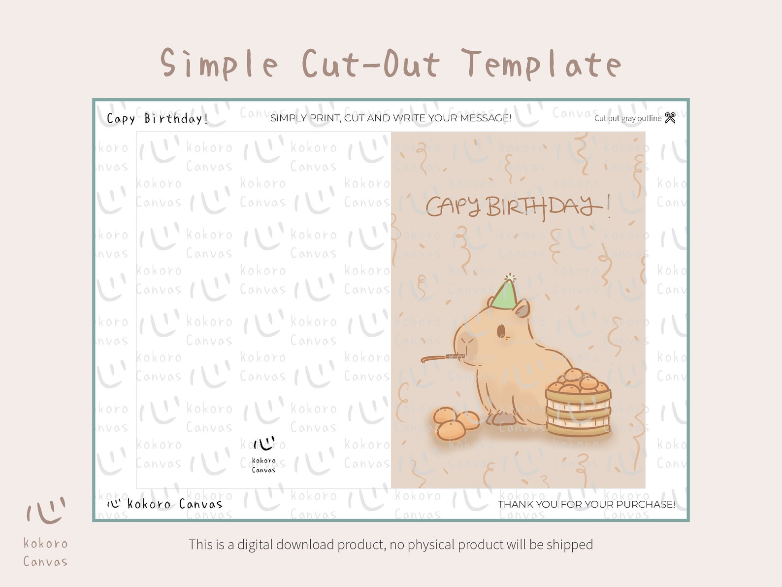 Capybara Birthday Card Digital Download Capy Birthday Greeting Card ...