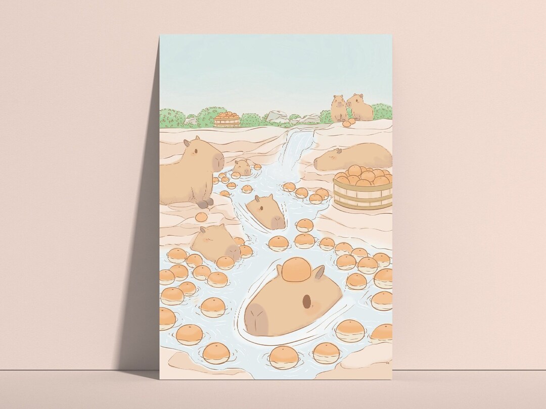 Capybara Mandarin Onsen Printable Art Download Cute Animal Nursery Wall ...