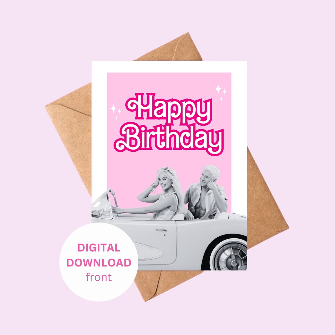 Printable Pink Barbie Happy Birthday Card, Digital Download, Bday Gift ...