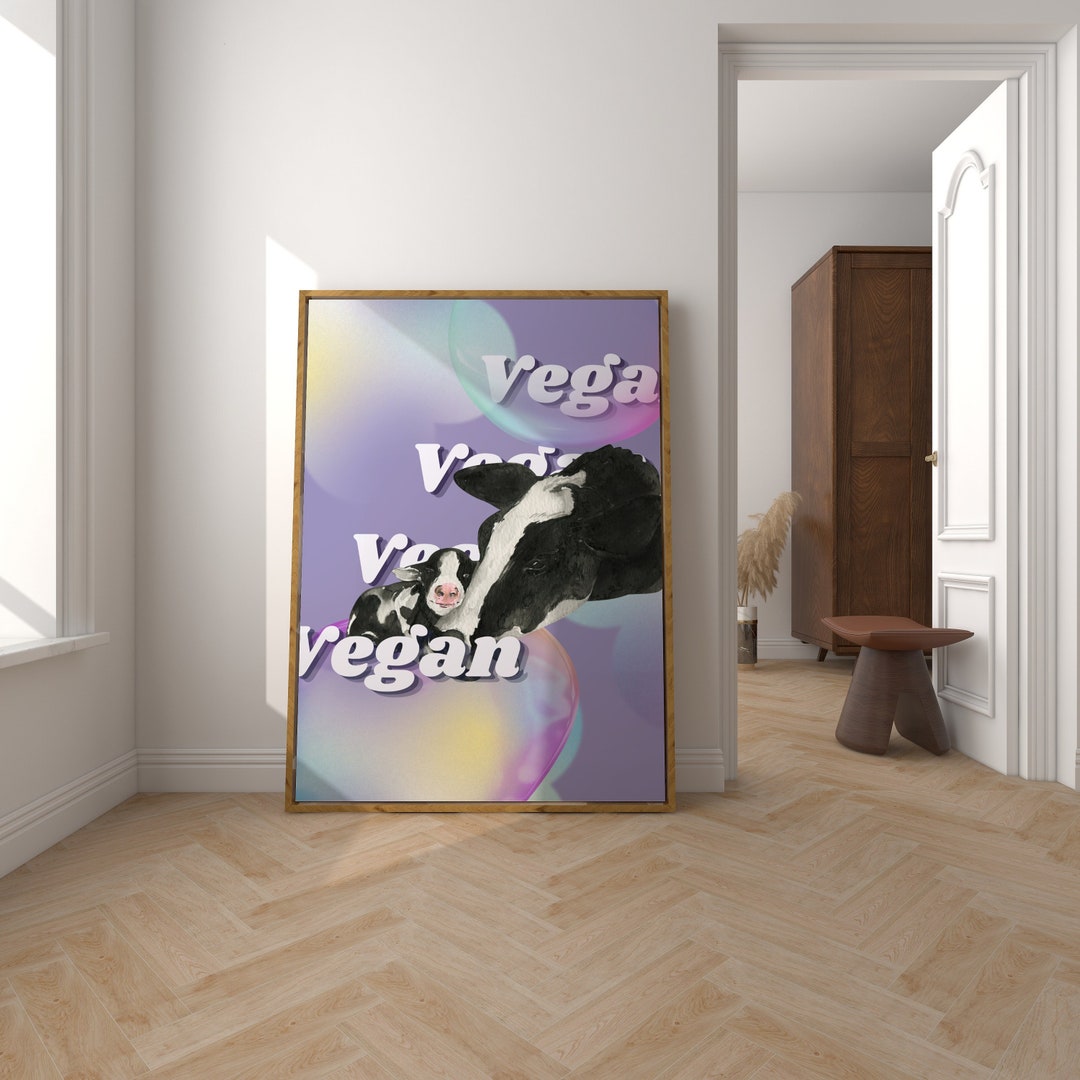 Vegan/ Vegetarian/ Plant-based, Cows Art Print Poster, Handmade Digital ...
