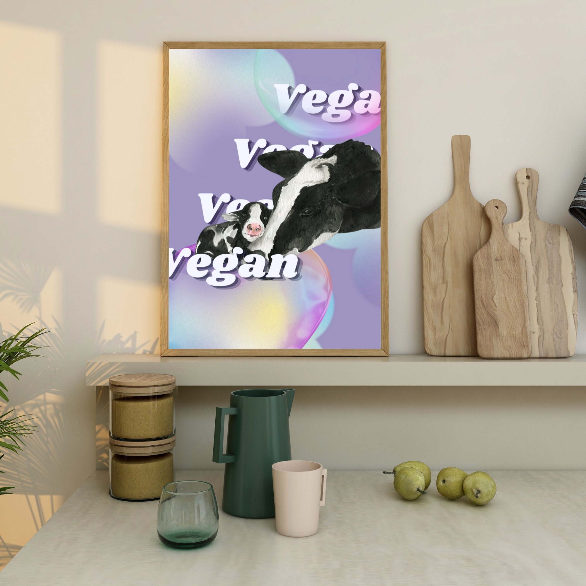 Vegan/ Vegetarisch/ Pflanzlich, Kühe Kunstdruck Poster, handgemachter ...
