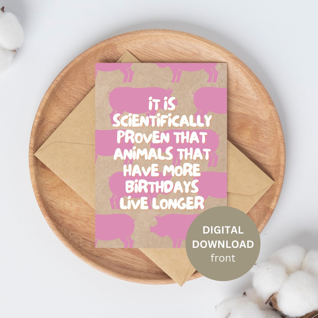 Printable Funny Vegan Happy Birthday Card, Digital Download, Animal ...