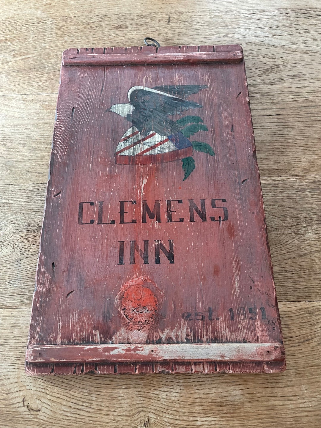 Vintage Red Wood Sign Circa 1951 clemens Inn - Etsy
