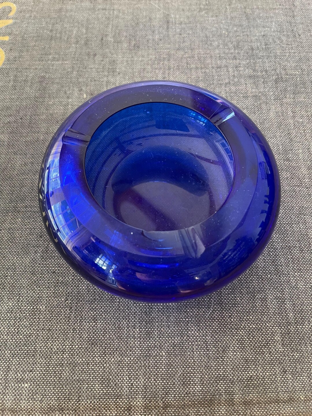 Vintage Cobalt Blue Cut Glass Round Ash Tray / Trinket Bowl - Etsy