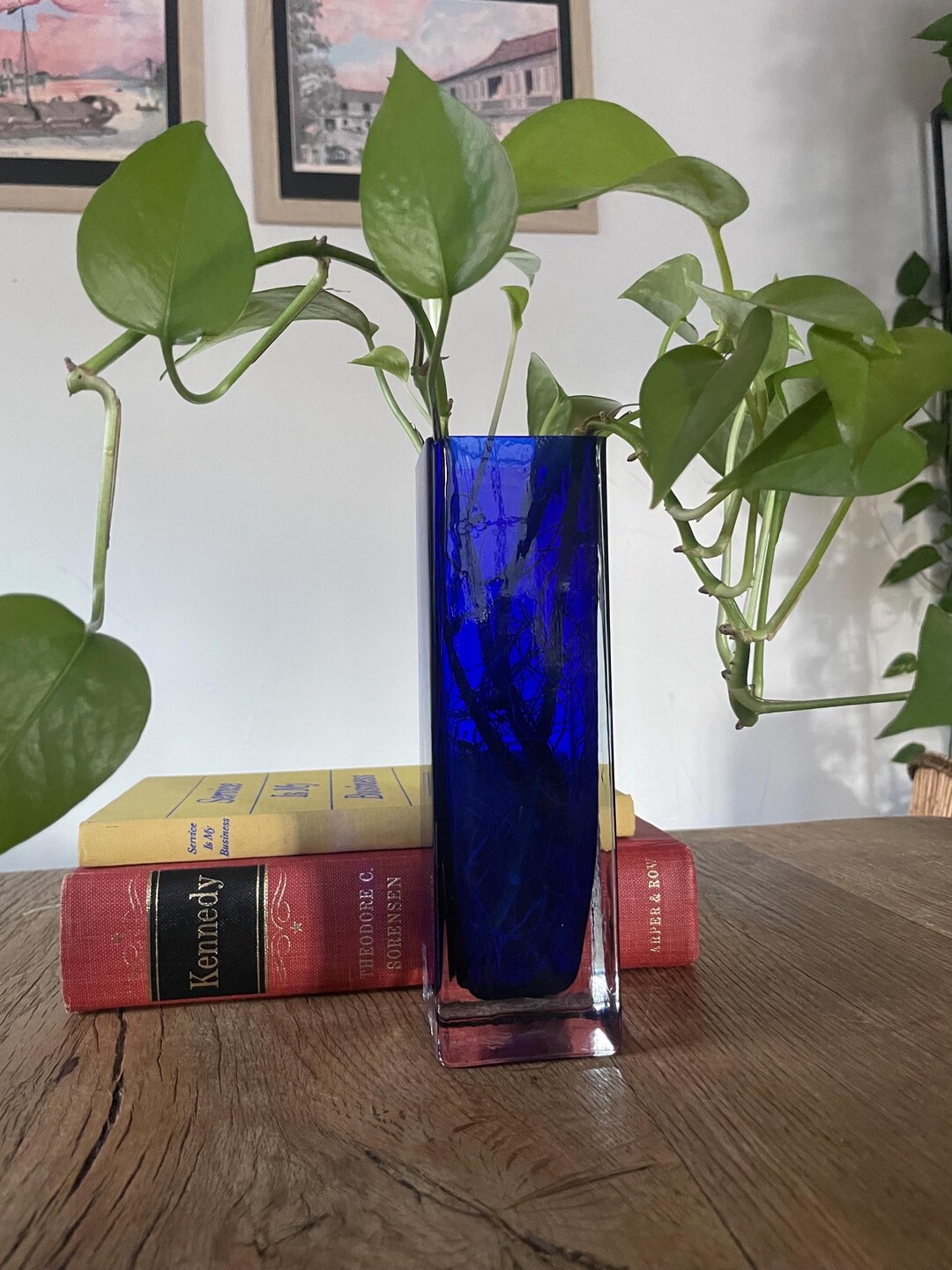 Vintage Cobalt Blue Glass Rectangular Vase - Etsy