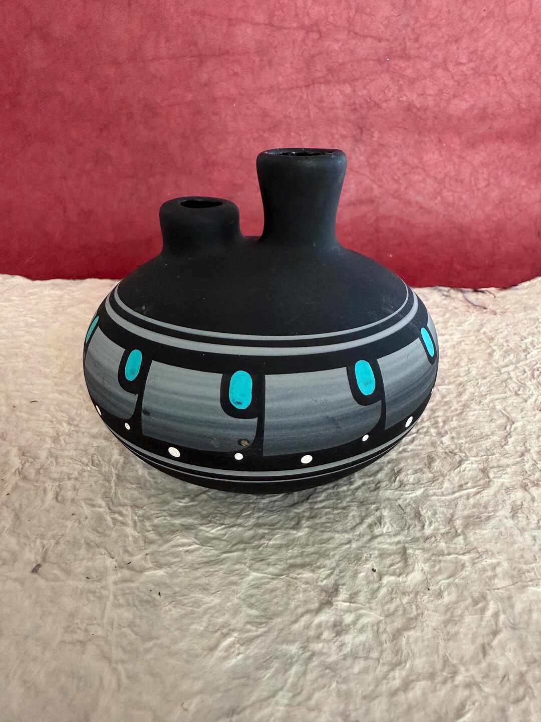 Native American Arizona Kopa Pottery Double Opening Vase Black ...