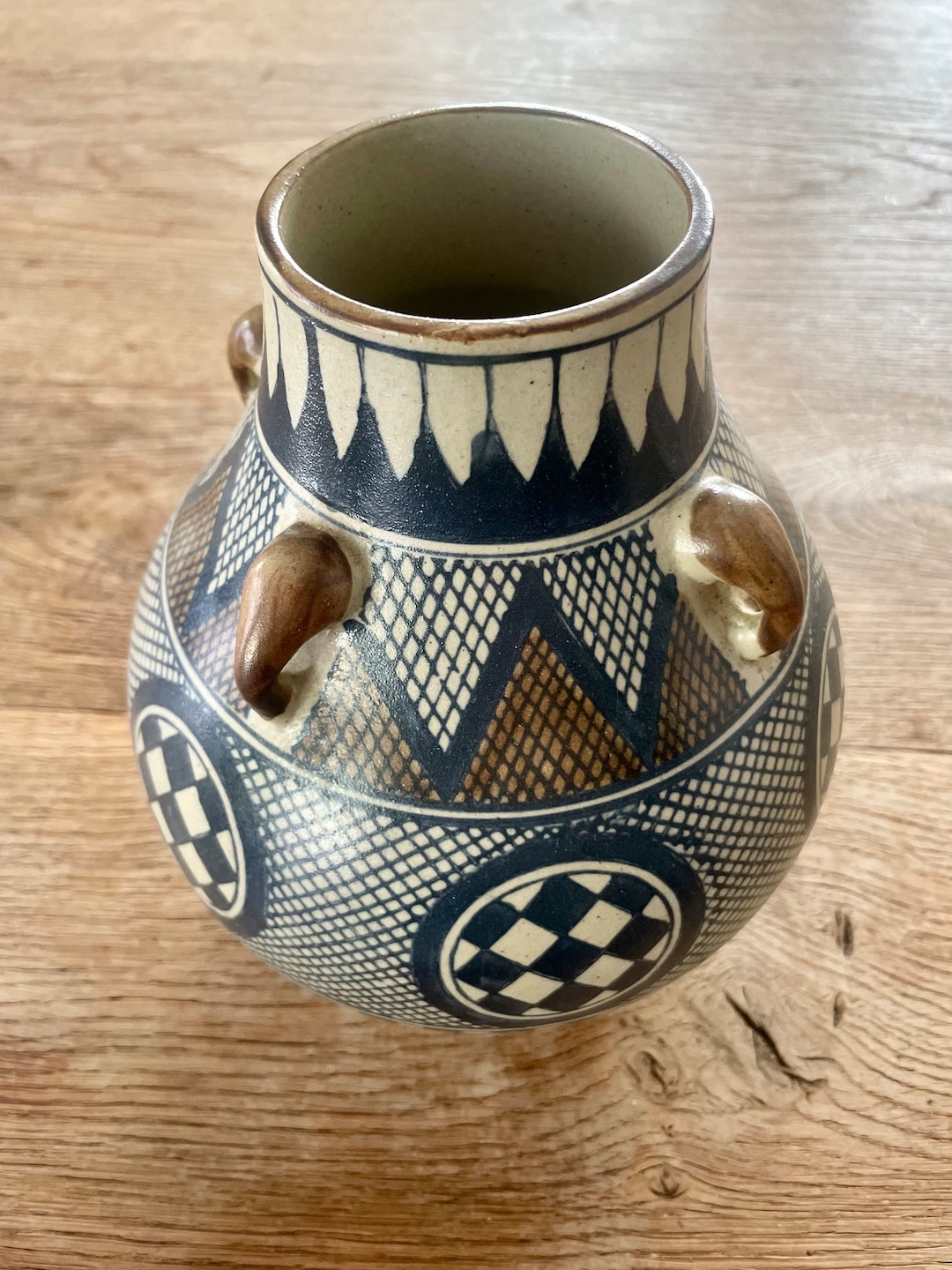 Brown and Blue Checkered Pottery Vase - Etsy