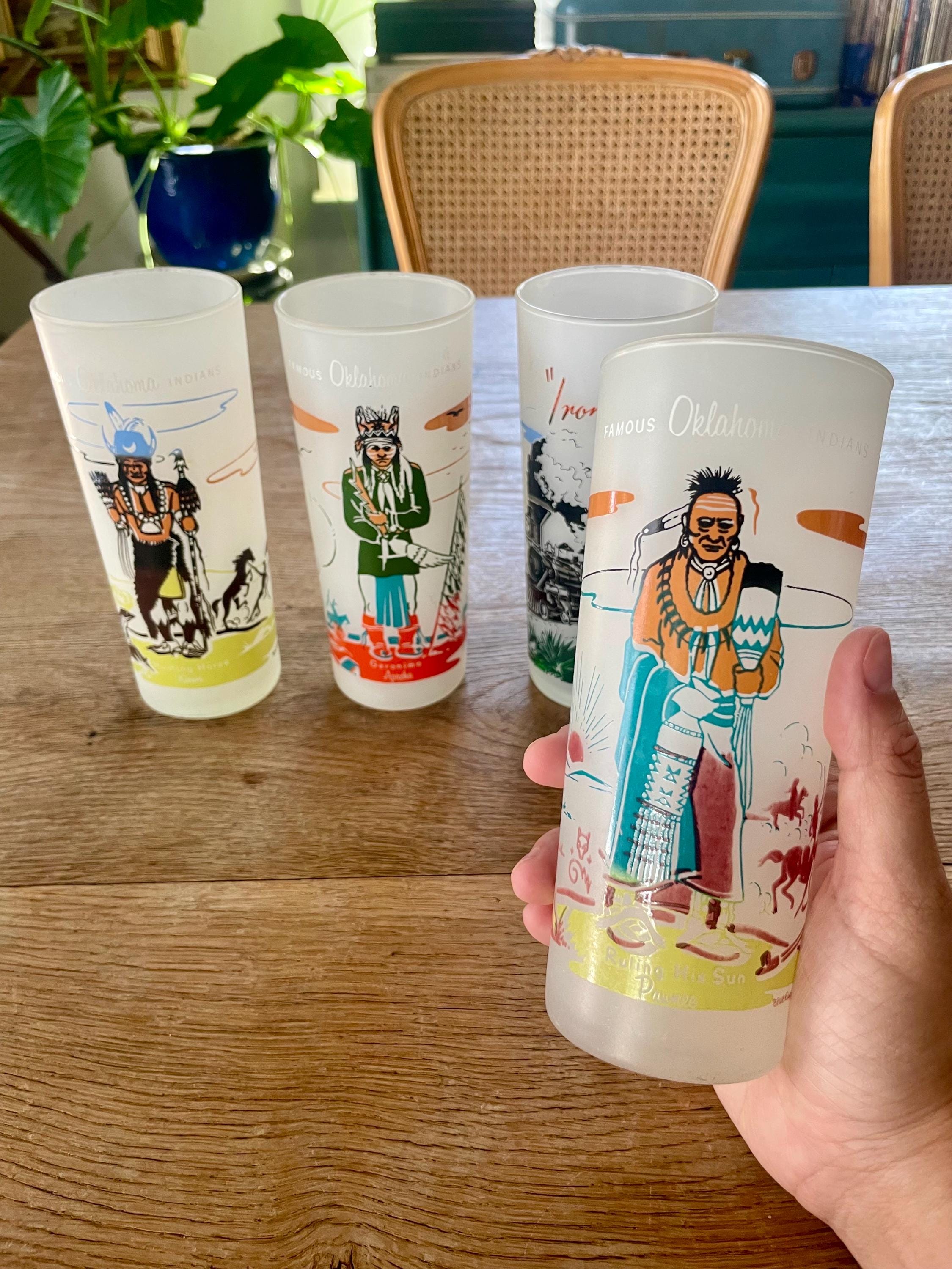 Vintage Knox Oil Frosted Glass 1950s Famous Oklahoma Indians Collectors ...