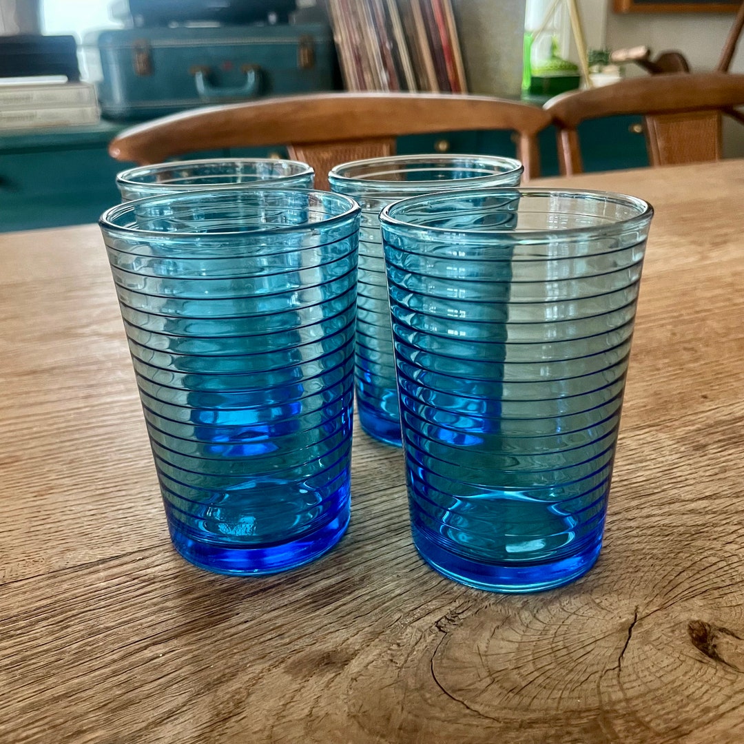 SALE Vintage Blue 5oz Ribbed Indonesia Glasses - Etsy