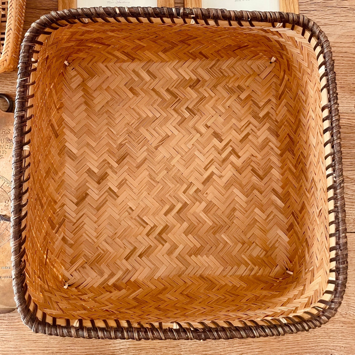 Woven Footed Bamboo Square Storage Basket - Etsy