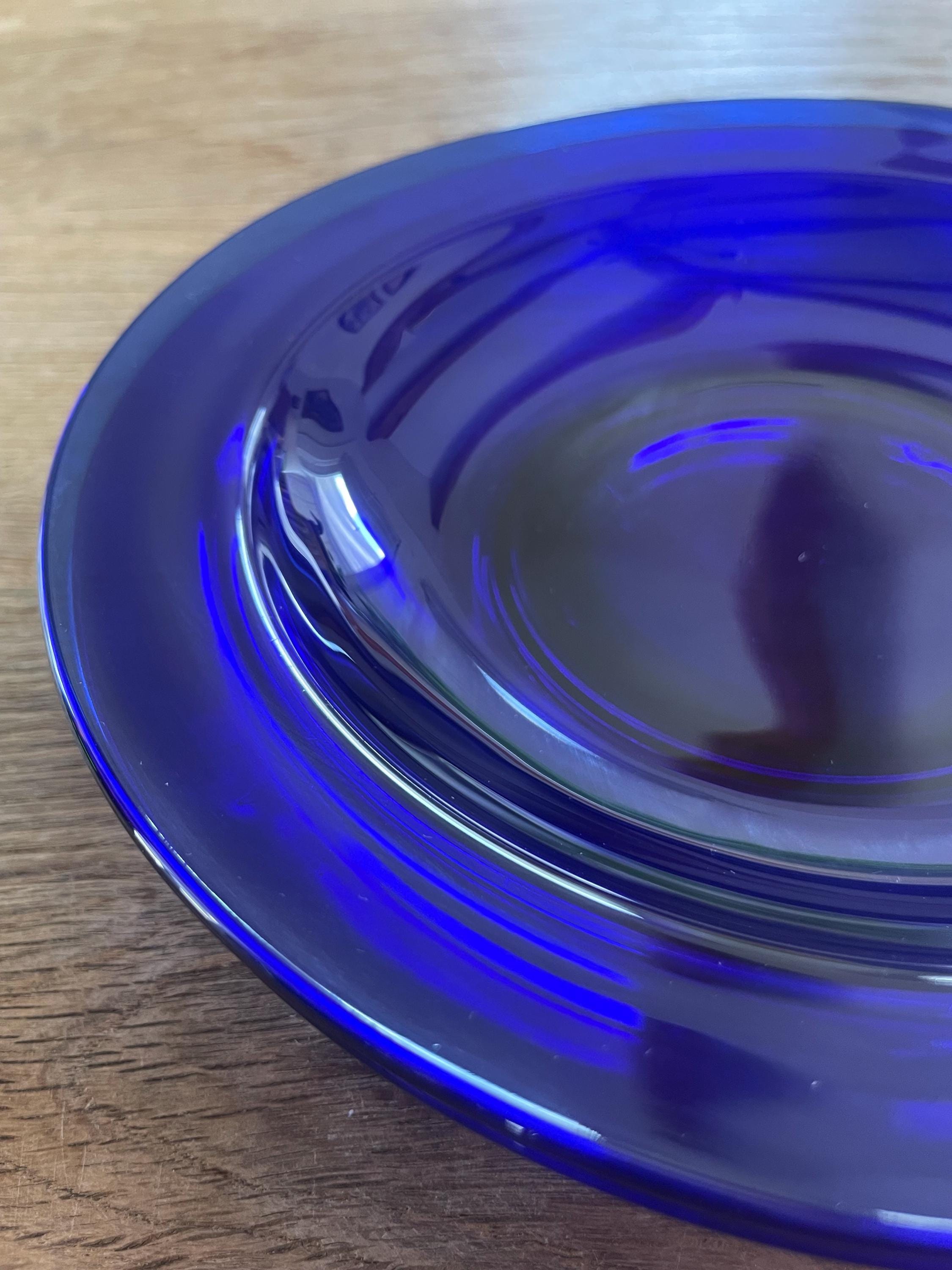 Vintage Cobalt Blue Glass Shallow Bowls Pair - Etsy