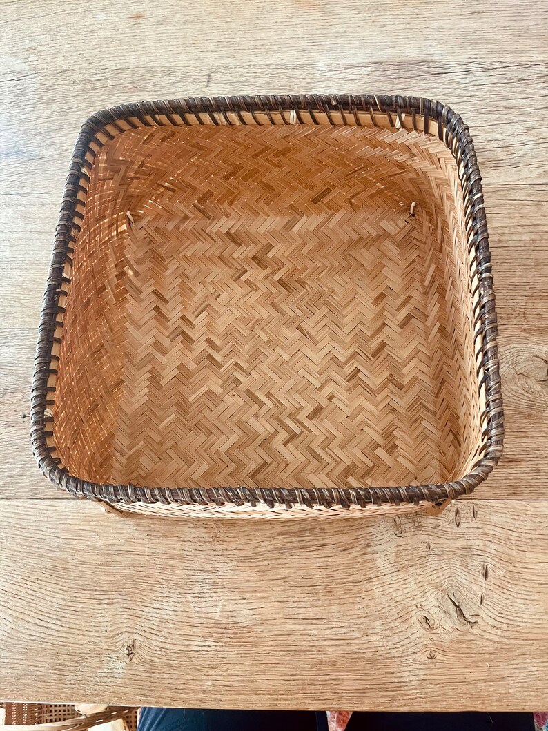 Woven Footed Bamboo Square Storage Basket - Etsy