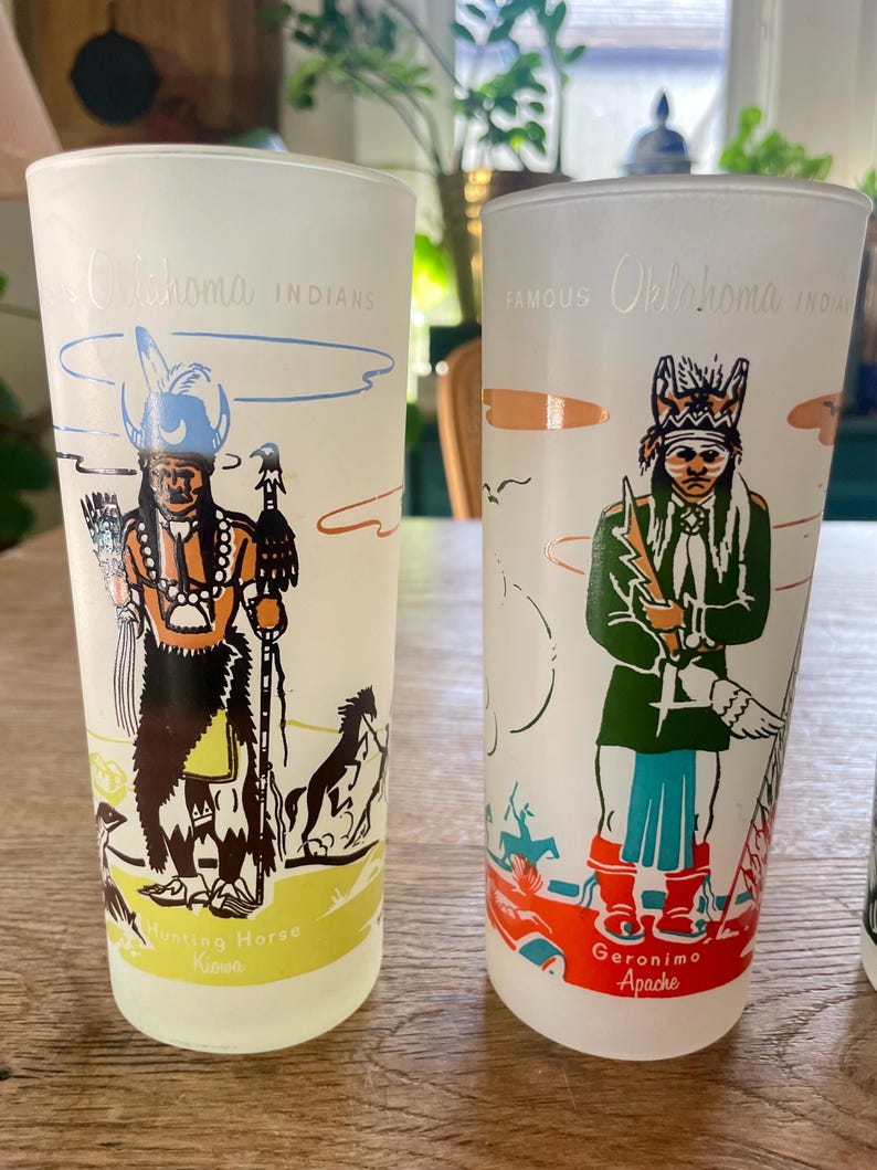 Vintage Knox Oil Frosted Glass 1950s Famous Oklahoma Indians Collectors ...