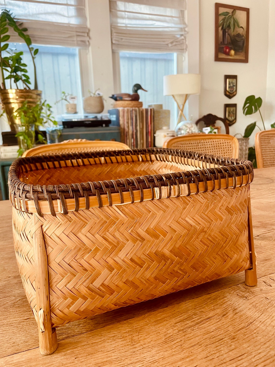 Woven Footed Bamboo Square Storage Basket - Etsy