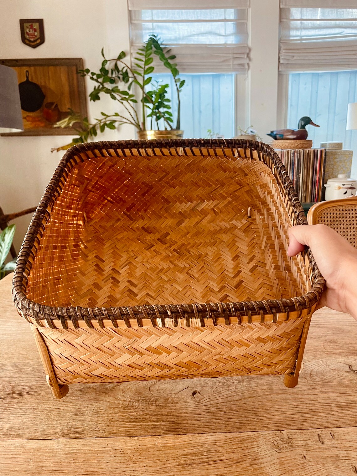 Woven Footed Bamboo Square Storage Basket - Etsy