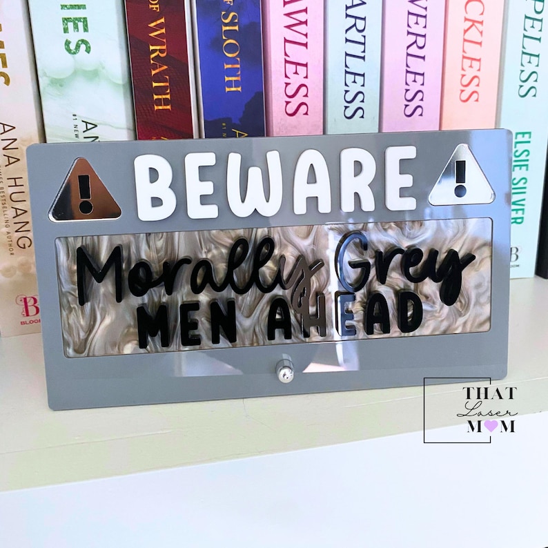 Morally Grey Acrylic Book Sign: Bookshelf Decor for Romance Book Lover ...