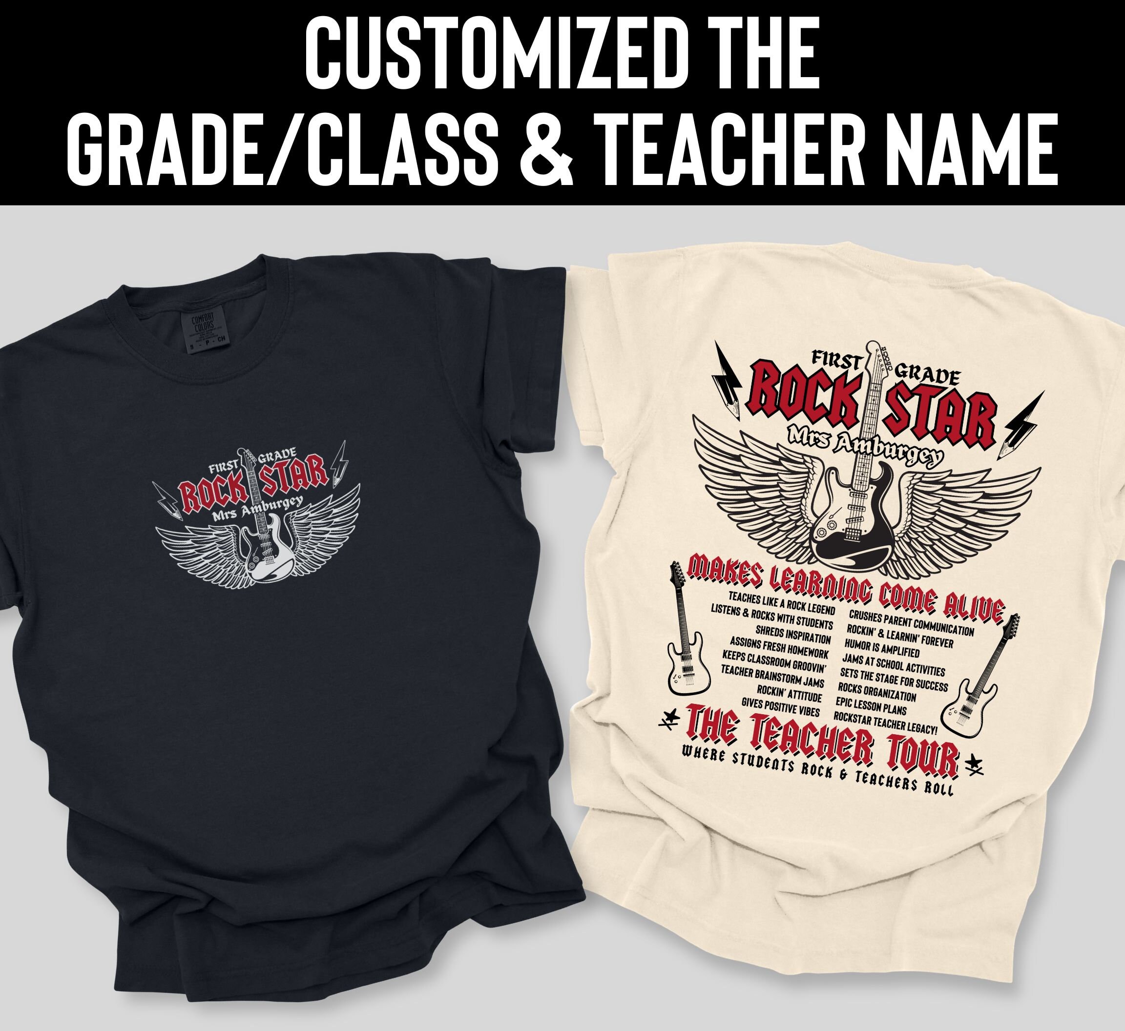 Personalized Educational Rock Star Teacher Concert Tour Tshirt, Grade ...