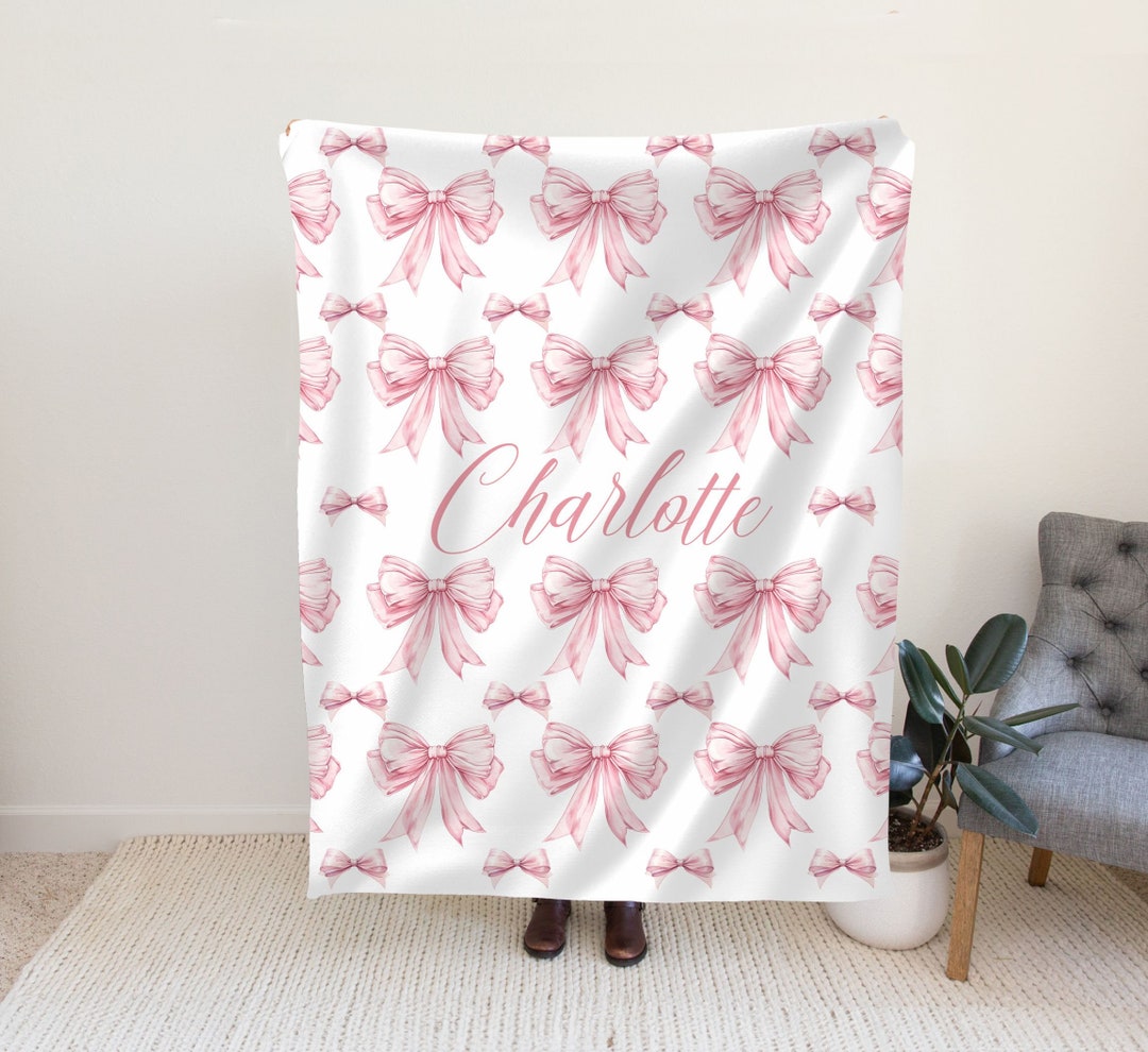 Personalized Coquette Gift Name Blanket, Pink Bow Coquette Throw ...