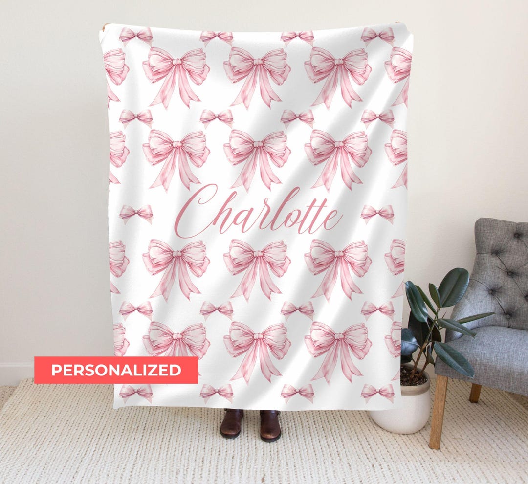 Personalized Coquette Gift Name Blanket, Pink Bow Coquette Throw ...