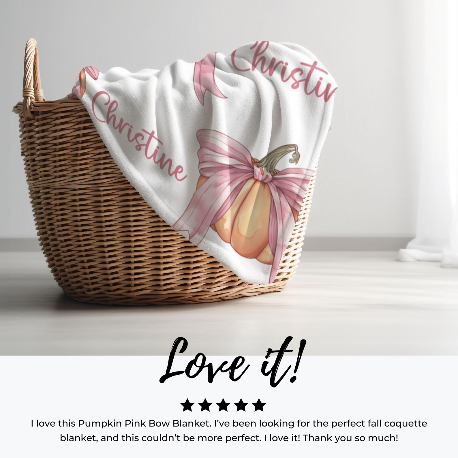 Personalized Fall Coquette Name Gift Blanket, Autumn Pink Bow Coquette ...
