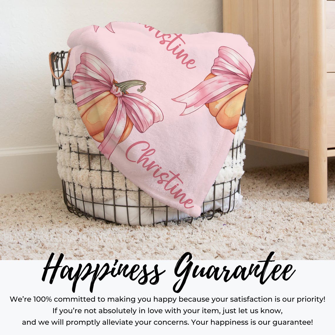 Personalized Fall Coquette Name Gift Blanket, Autumn Pink Bow Coquette ...