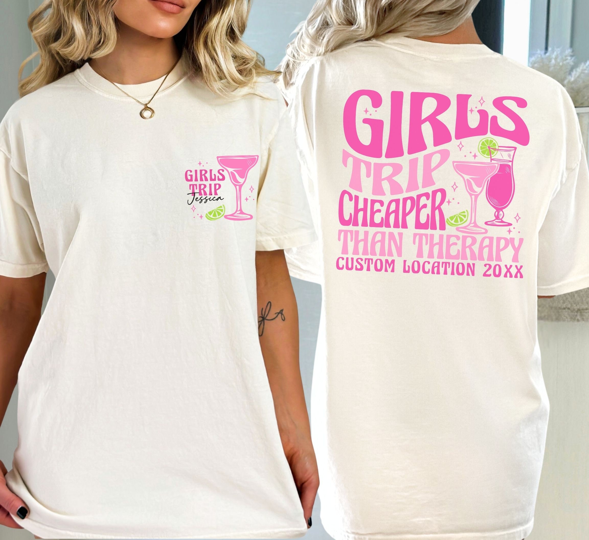 Comfort Colors® Personalized 2024 Girls Trip Cheaper Than Therapy Shirt, Oversized Girls Weekend ...