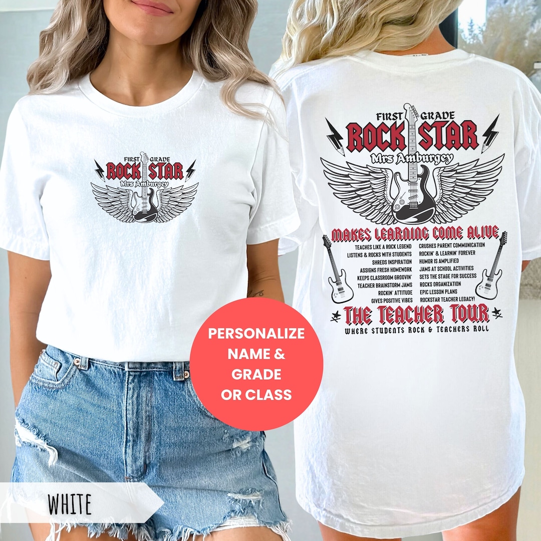 Personalized Educational Rock Star Teacher Concert Tour Tshirt, Grade ...